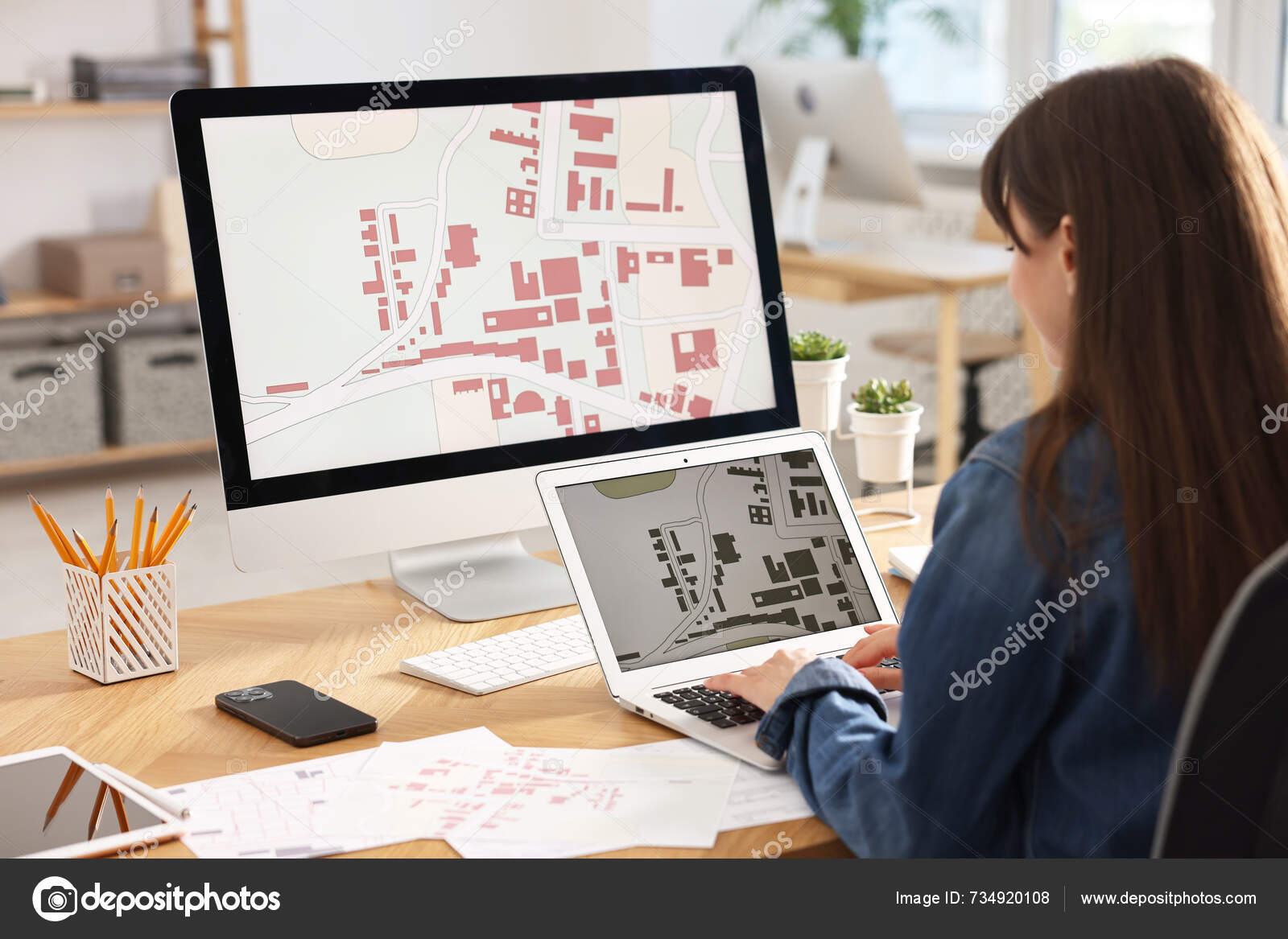 Cartographer Working Cadastral Maps Table Office — Stock Photo ...