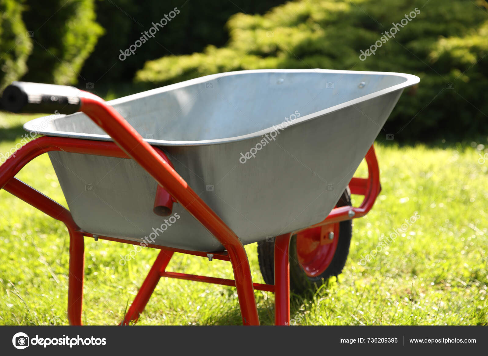 One Wheelbarrow Green Grass Garden — Stock Photo © NewAfrica #736209396