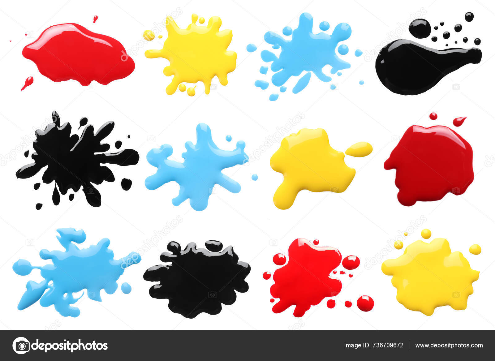 Printer Ink Different Colors Set Spots Isolated White Top View — Stock ...