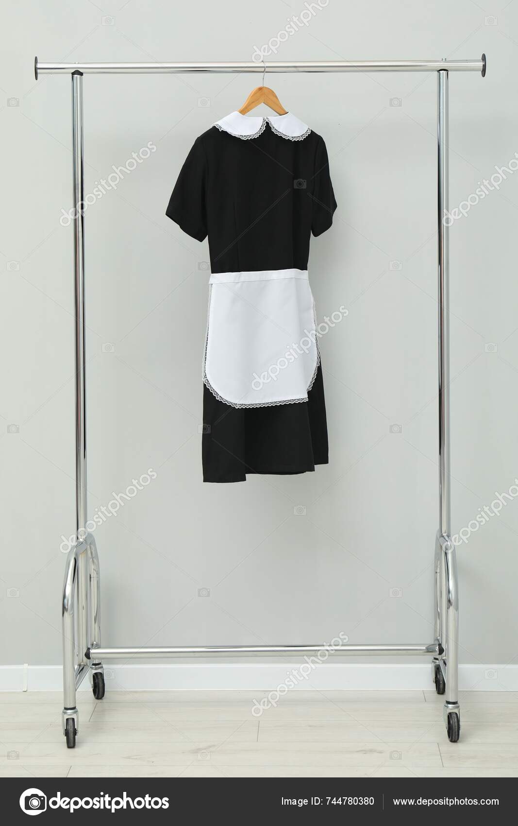 Maid's Uniform Clothing Rack Grey Wall Indoors — Stock Photo ...