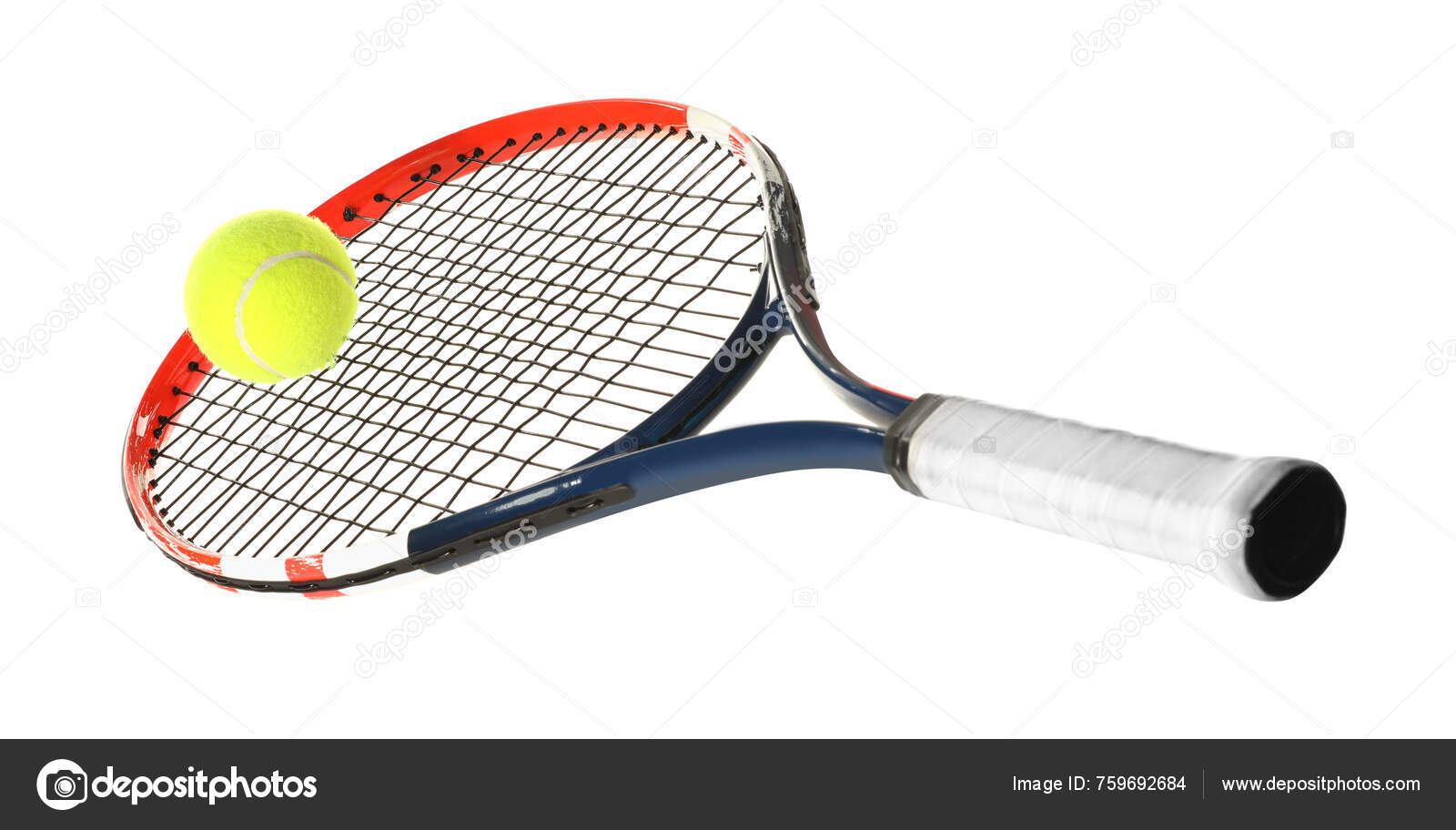 Tennis Racket Ball Isolated White — Stock Photo © NewAfrica #759692684