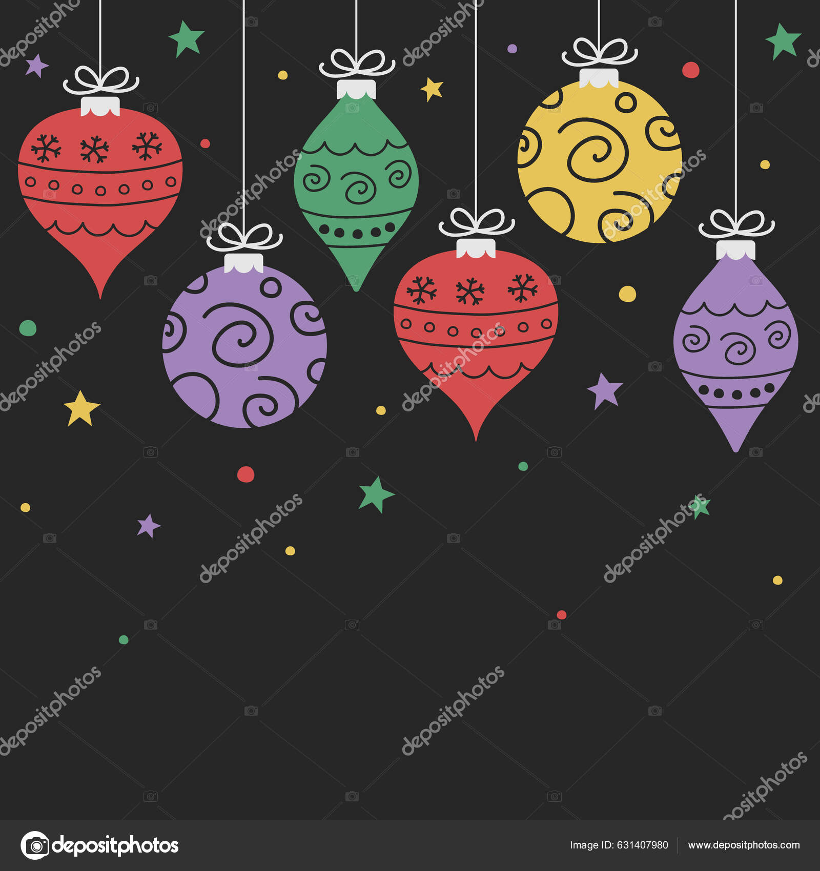 Hand Drawn Christmas Balls Design Background Vector Illustration Stock ...