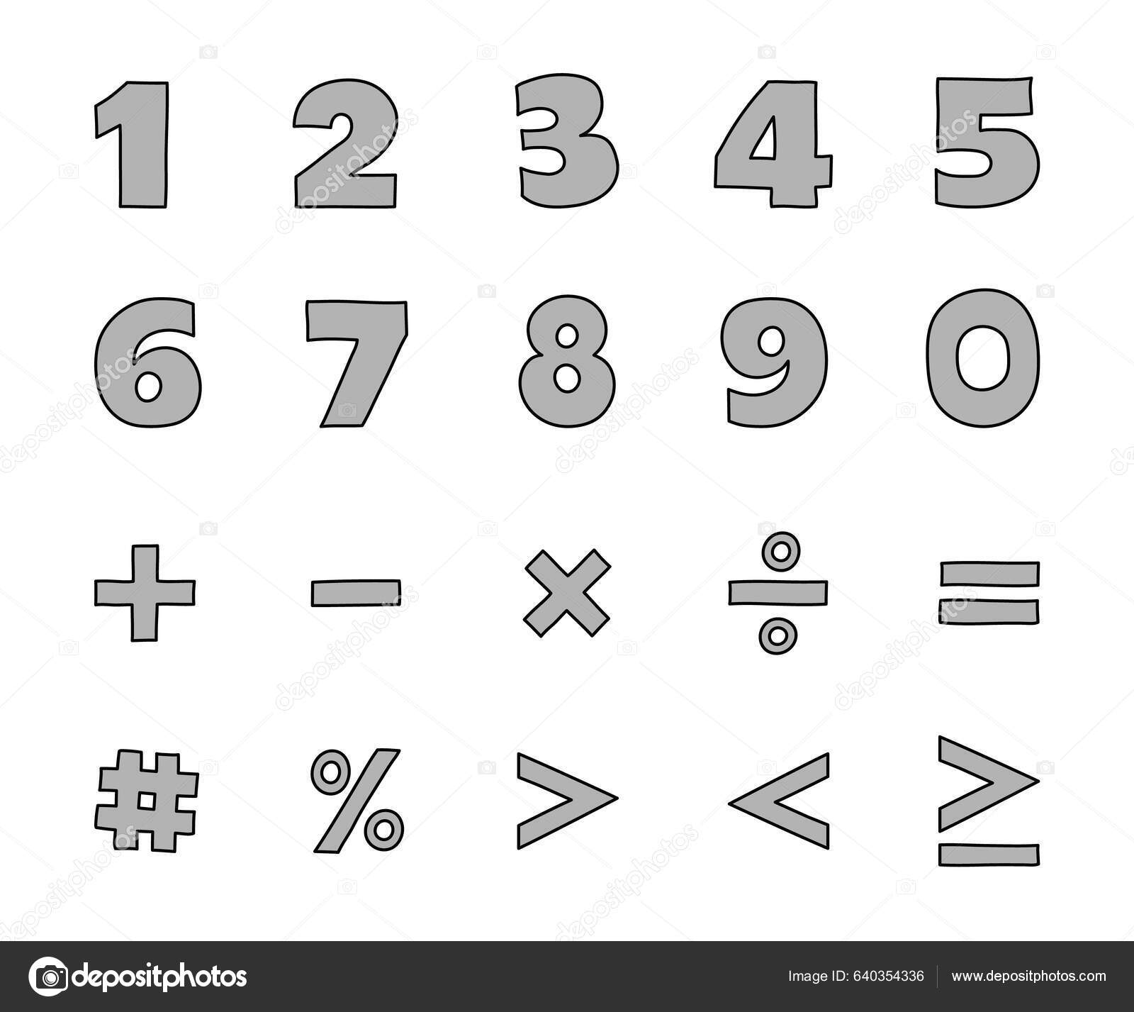 Collection Hand Drawn Icon Set Latin Alphabet Numbers Mathematical ...