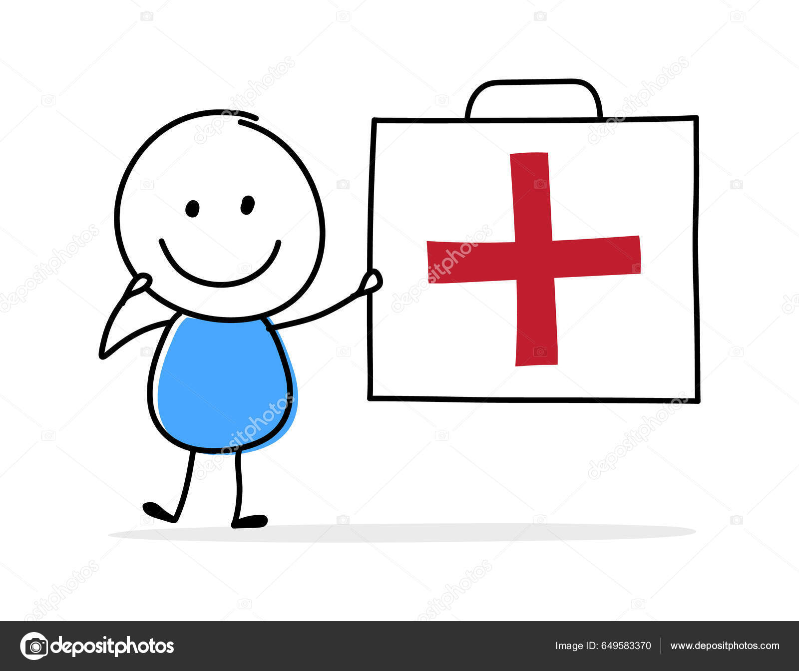 Hand Drawn First Aid Kit Symbol Funny Concept Stickman Holding Stock ...