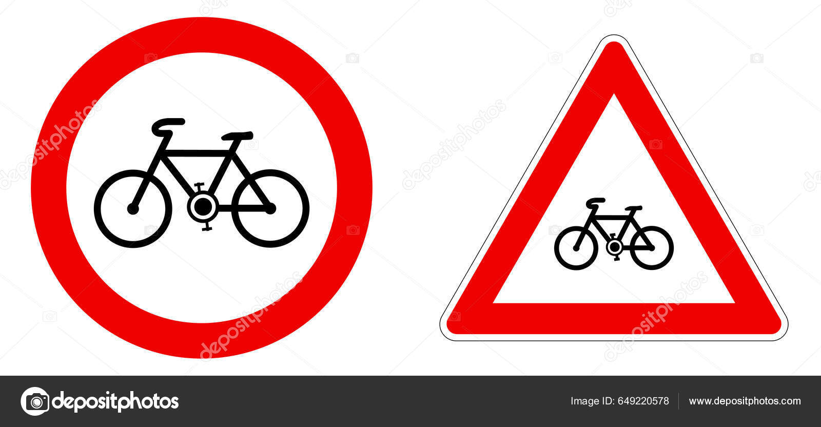 Simple Black Bicycle Icon Red Circle Triangle Bike Warning Allowed ...