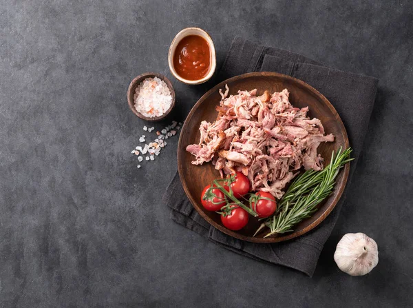 Traditional Barbecue Torn Beef Lamb Meat Black Slate Jalapeno Pickled ...