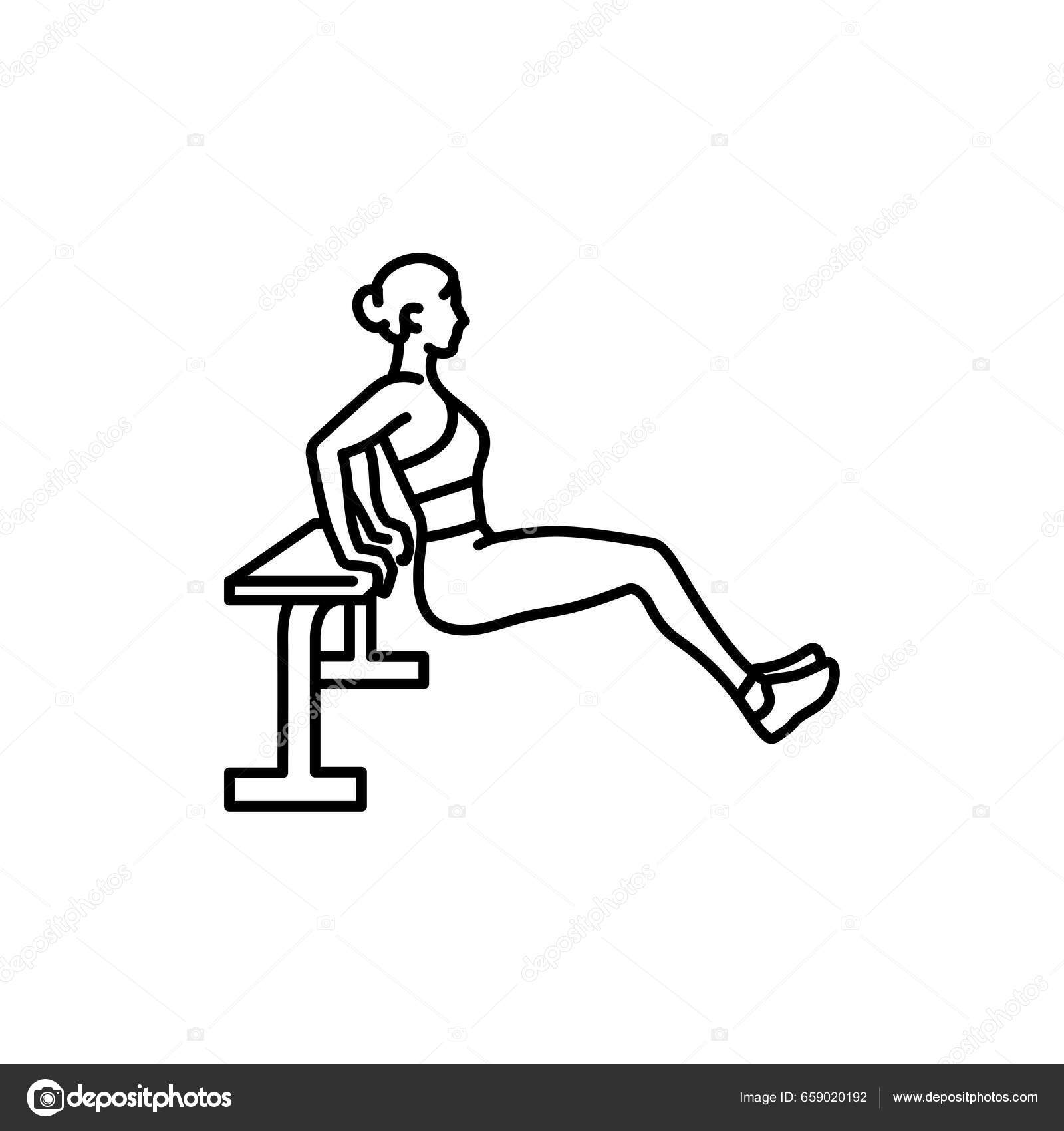 Mujer Haciendo Flexiones Inversas Usando Icono Línea Negra Del Banco ...