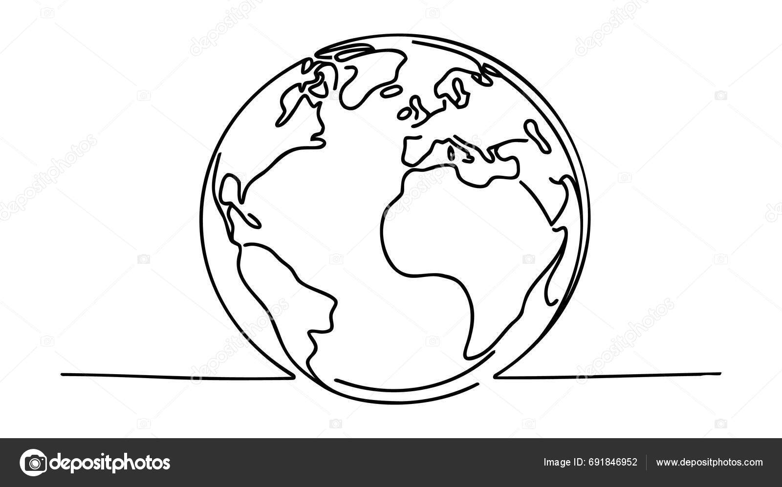 Globe Earth Globe One Line Drawing World Map Minimalist Vector Stock ...