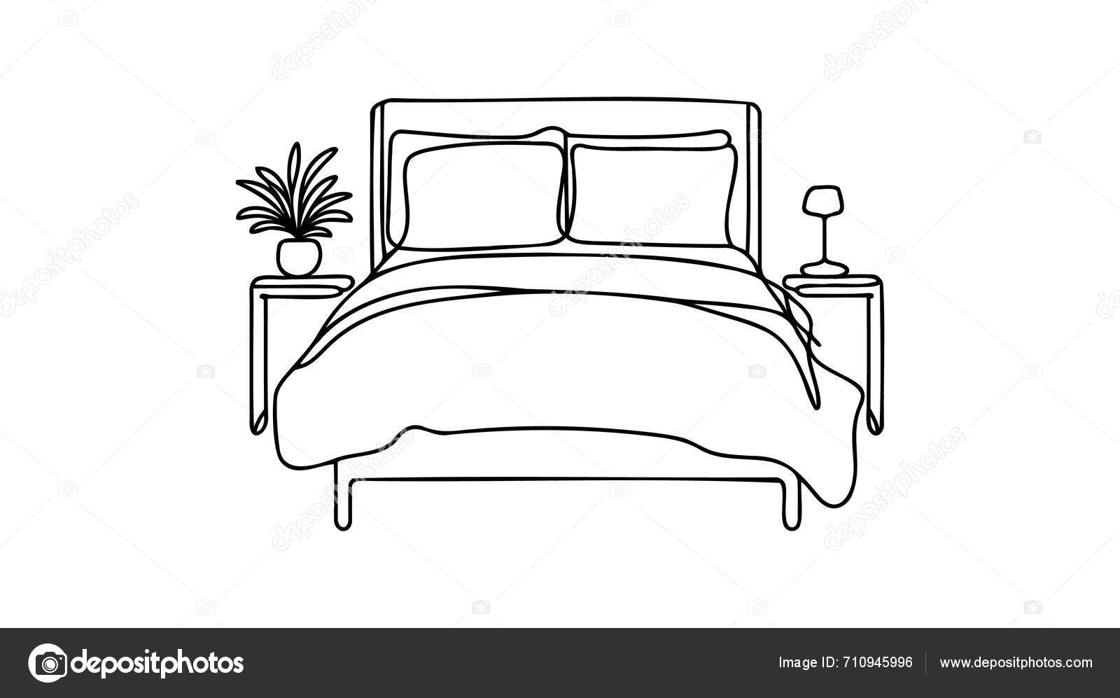 Continuous Line Drawing Double Bed Modern Loft Furniture Bedroom ...