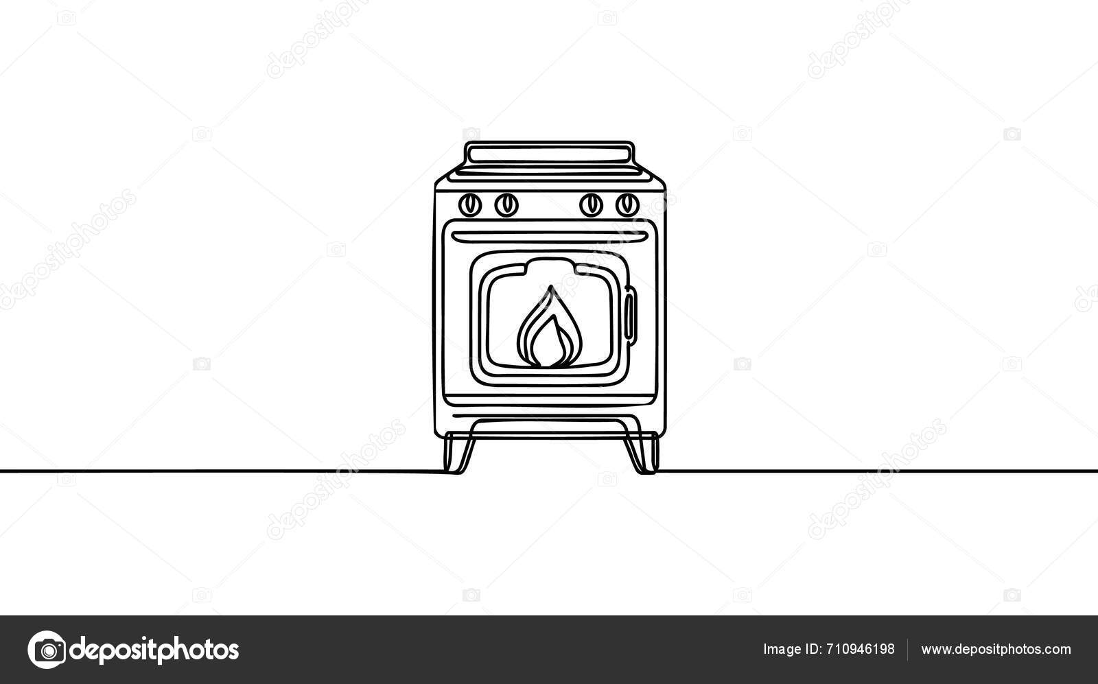 One Single Line Drawing Gas Stove Oven Home Appliance Electricity Stock ...