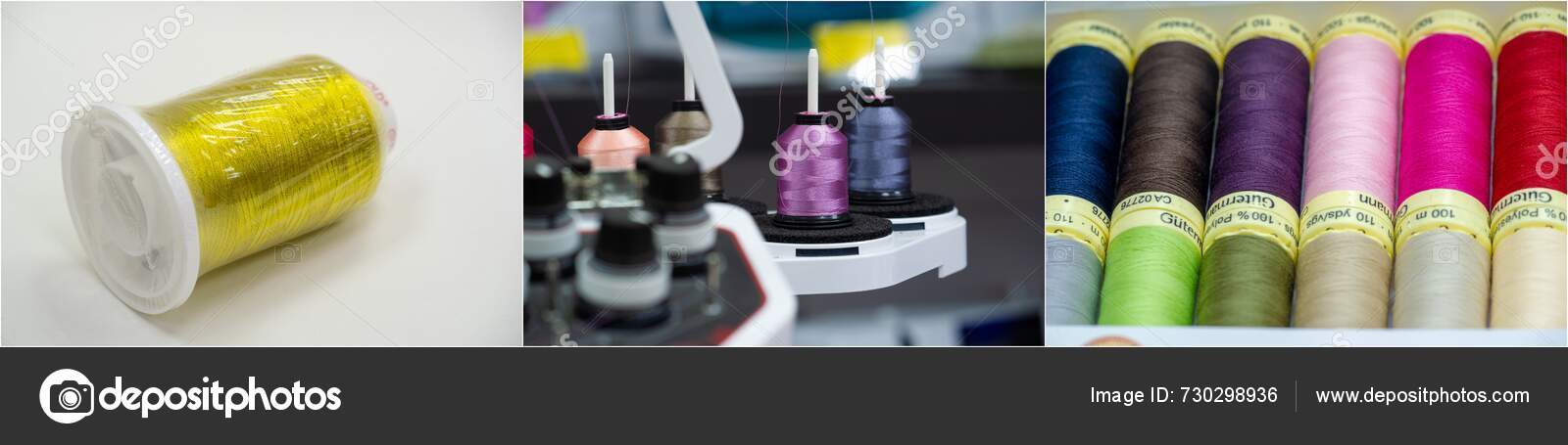 Thread Spools Come Variety Colors Sizes Suit Your Sewing Needs — Stock ...
