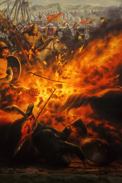 Estambul, Turquía. 07 de abril de 2015: Caída de Constantinopla capturada por Mehmet. Museo ...