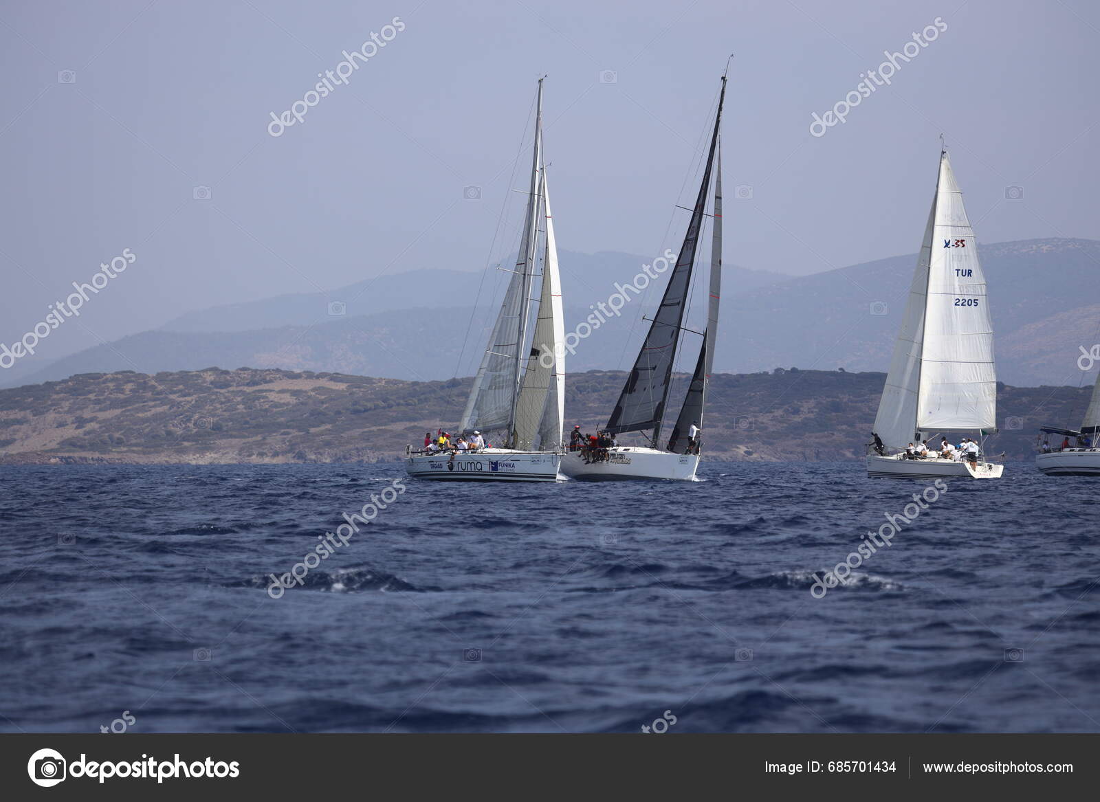 Bodrum Turkey October 2023 Sailboats Sail Windy Weather Blue Waters ...
