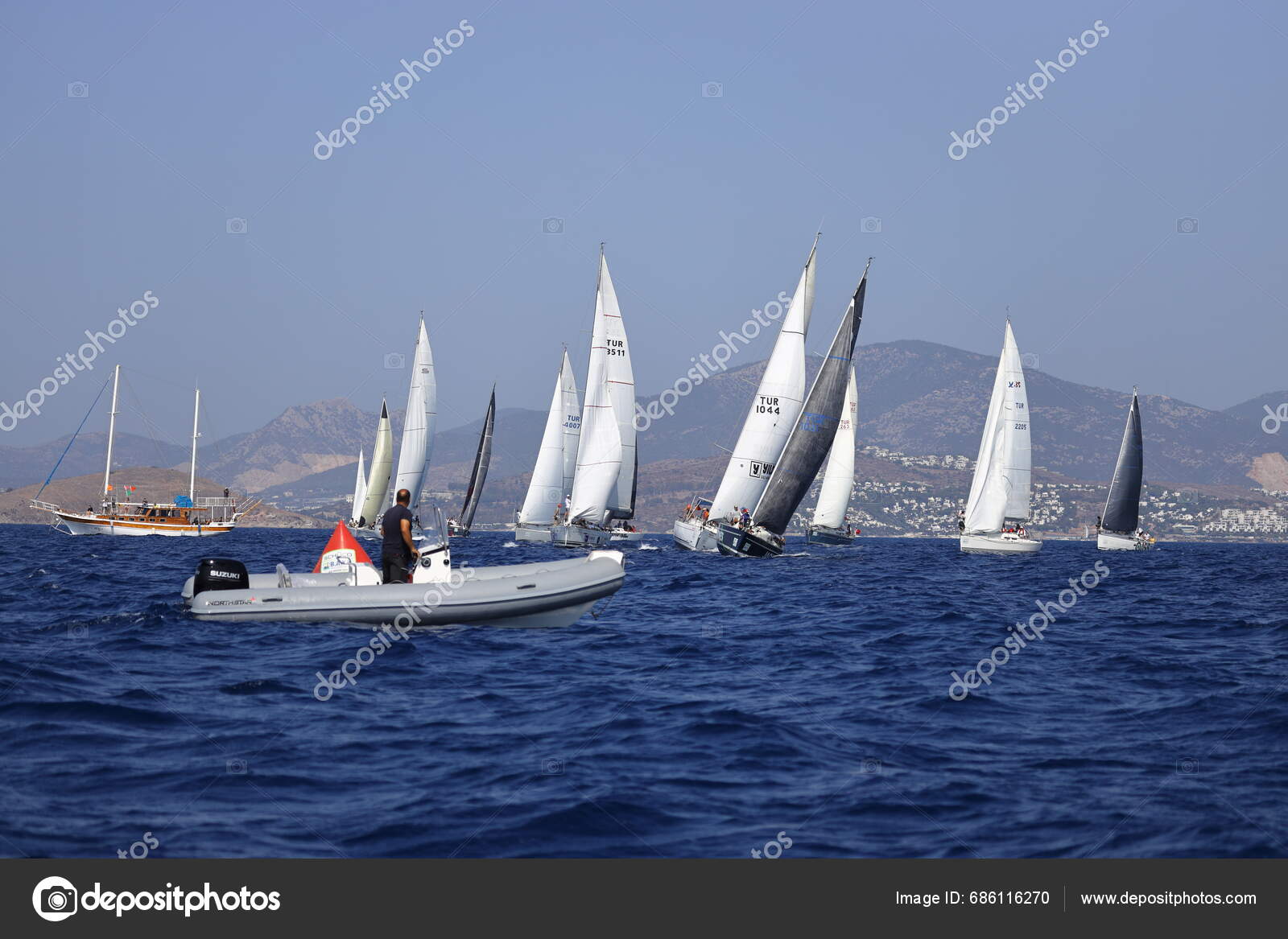 Bodrum Turkey October 2023 Sailboats Sail Windy Weather Blue Waters ...