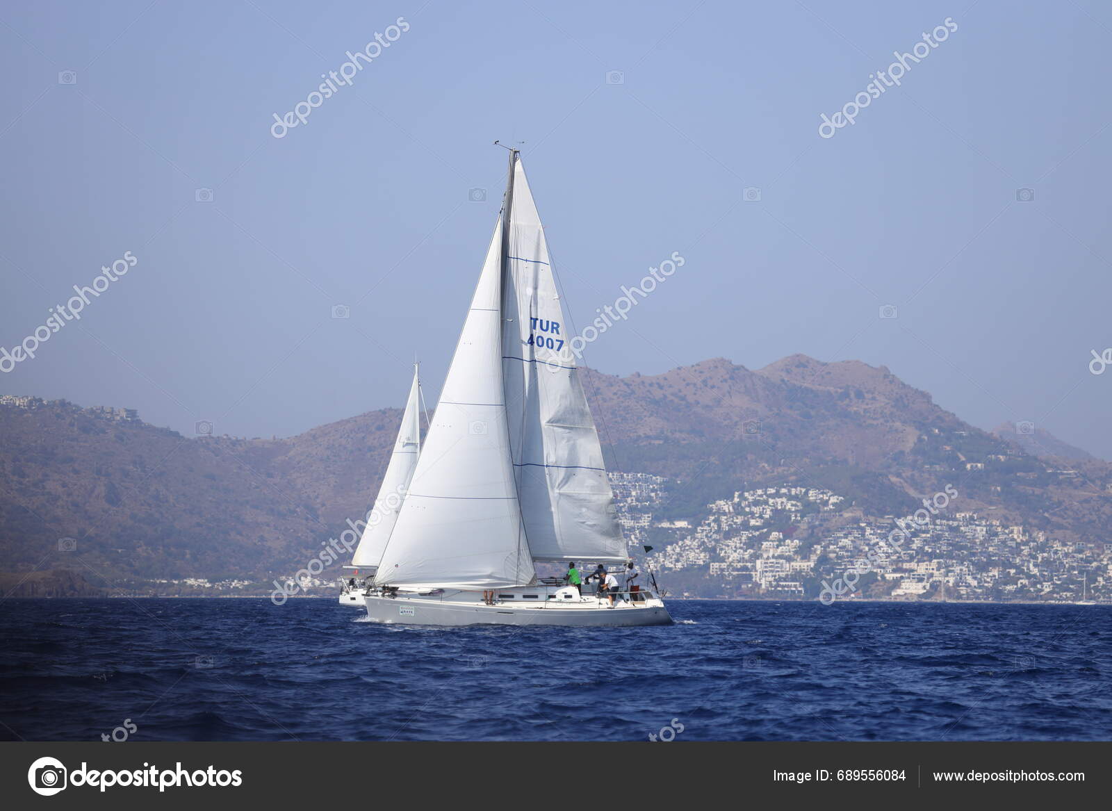 Bodrum Turkey October 2023 Sailboats Sail Windy Weather Blue Waters ...