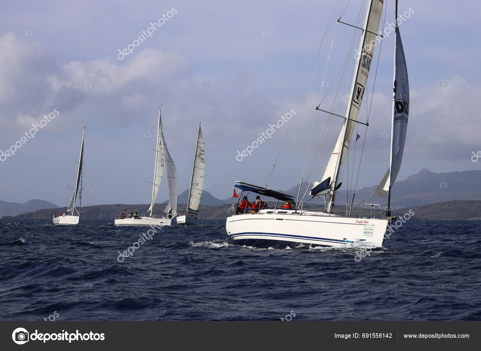 Bodrum Turkey December 2019 Sailboats Sail Windy Weather Blue Waters ...