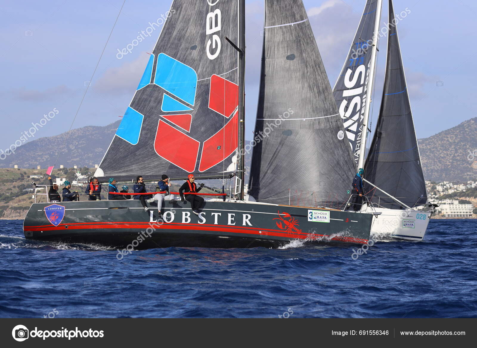 Bodrum Turkey December 2019 Sailboats Sail Windy Weather Blue Waters ...