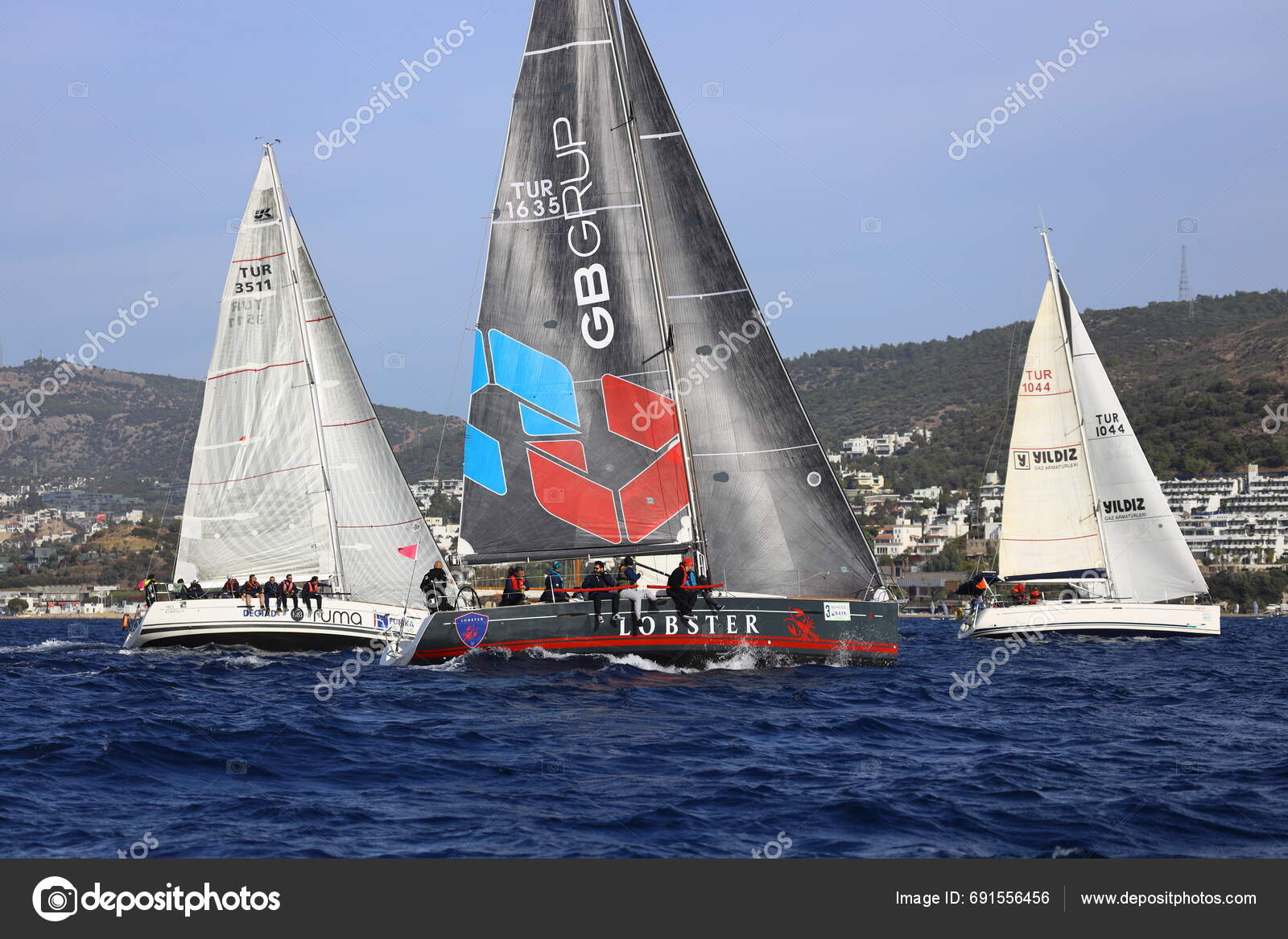 Bodrum Turkey December 2019 Sailboats Sail Windy Weather Blue Waters ...