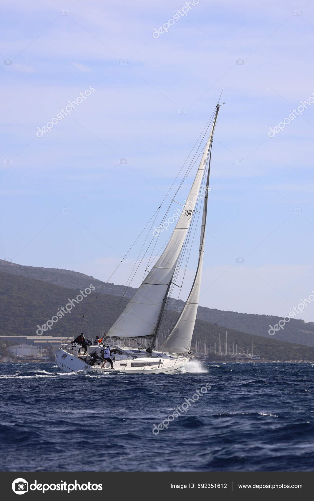 Bodrum Turkey December 2023 Sailboats Sail Windy Weather Blue Waters ...