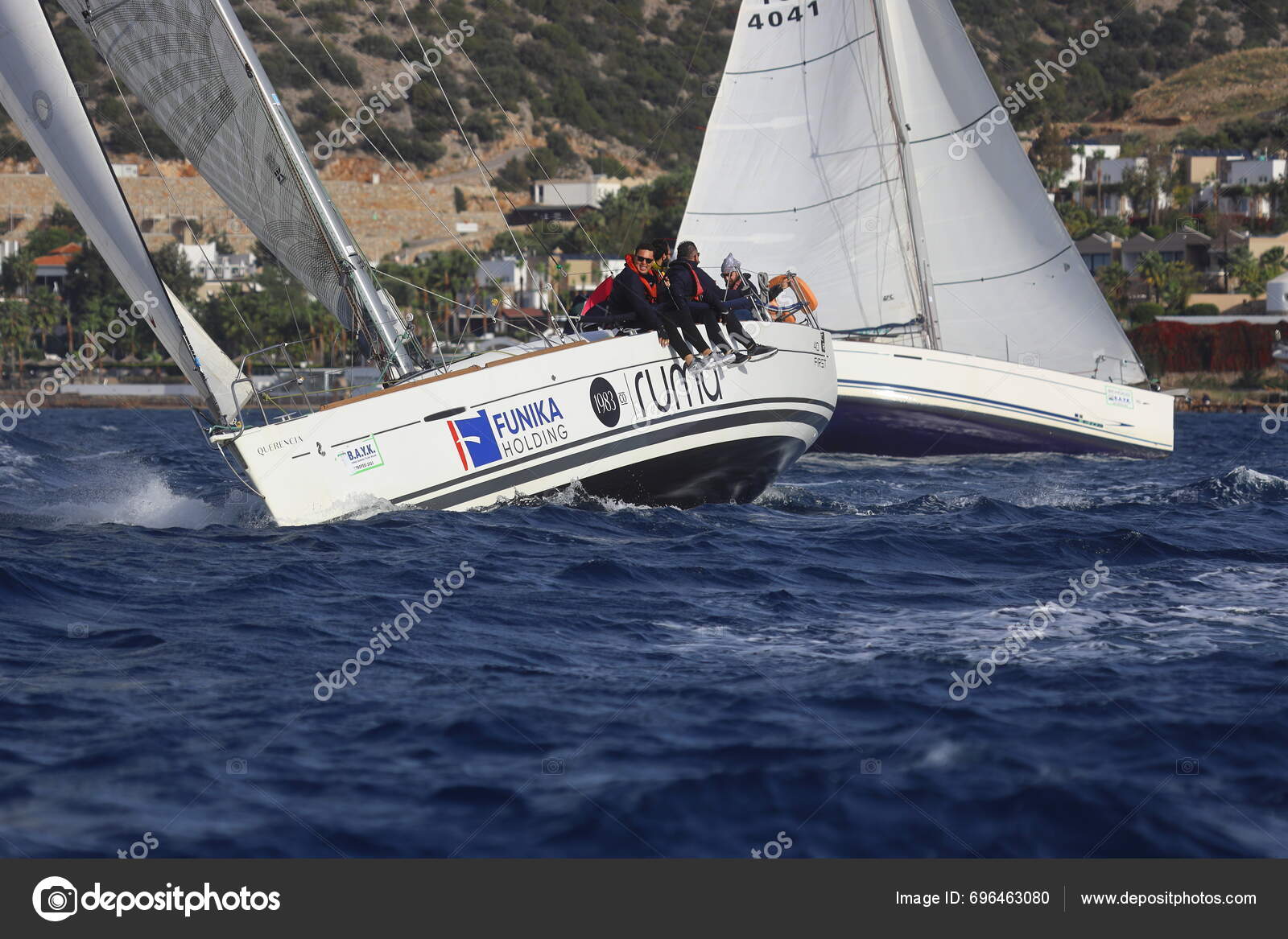 Bodrum Turkey December 2023 Sailboats Sail Windy Weather Blue Waters ...