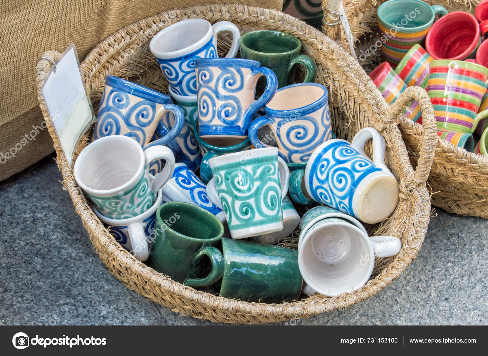 Different Painted Decorated Ceramic Objects Basket Street Market ...