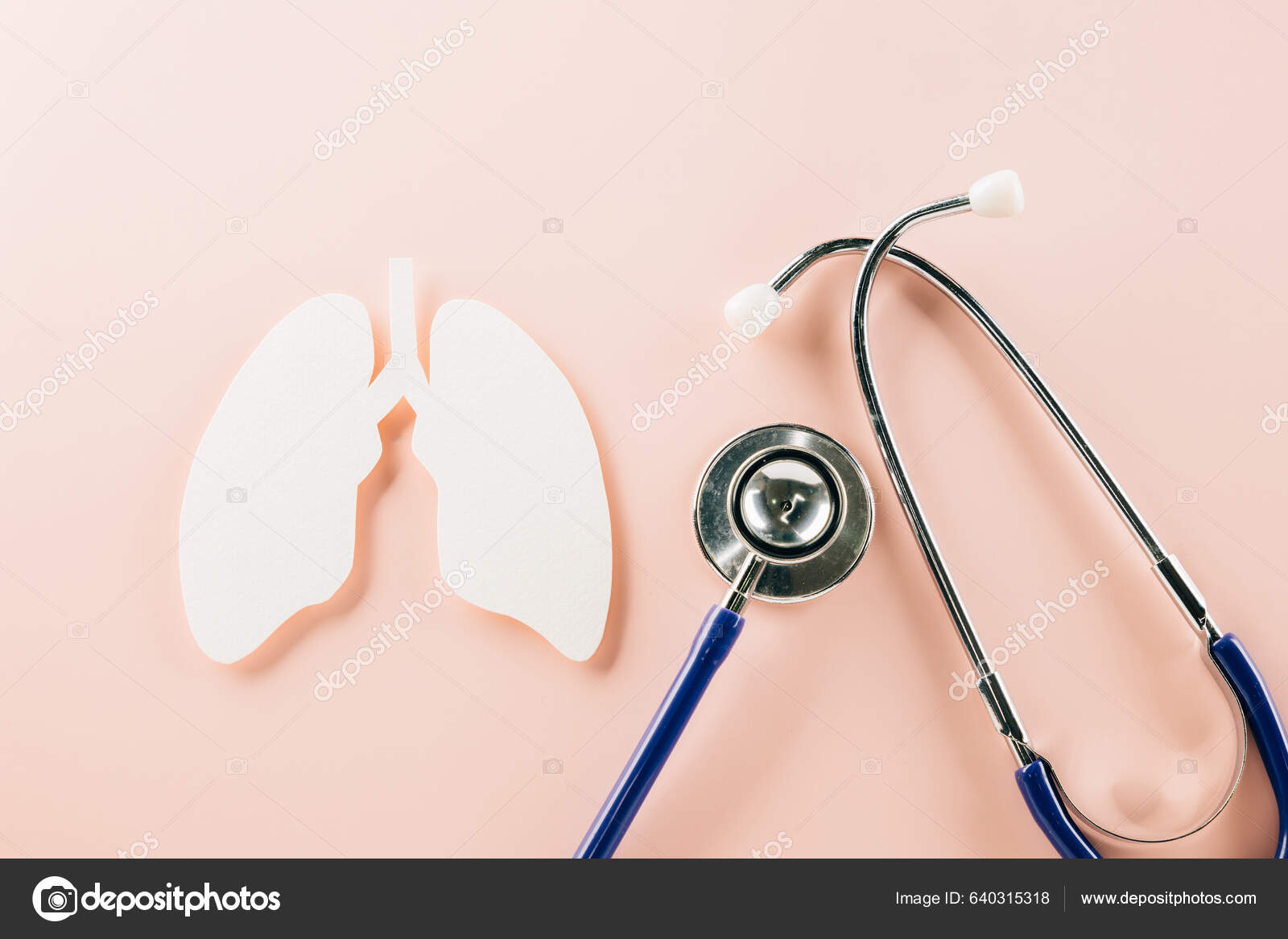 World Day Top View Lungs Paper Symbol Medical Stethoscope Pink Stock ...