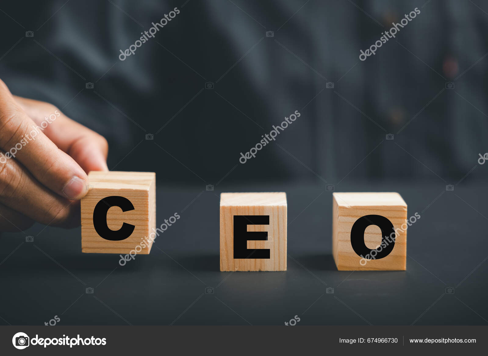 Ceo Symbol Businessmans Hand Picks Wooden Cube Ceo Text Officer — Stock ...