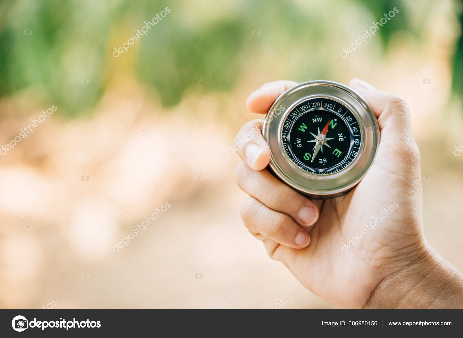 Traveler Holds Compass Park Finding Her Way Confusion Compass Her ...