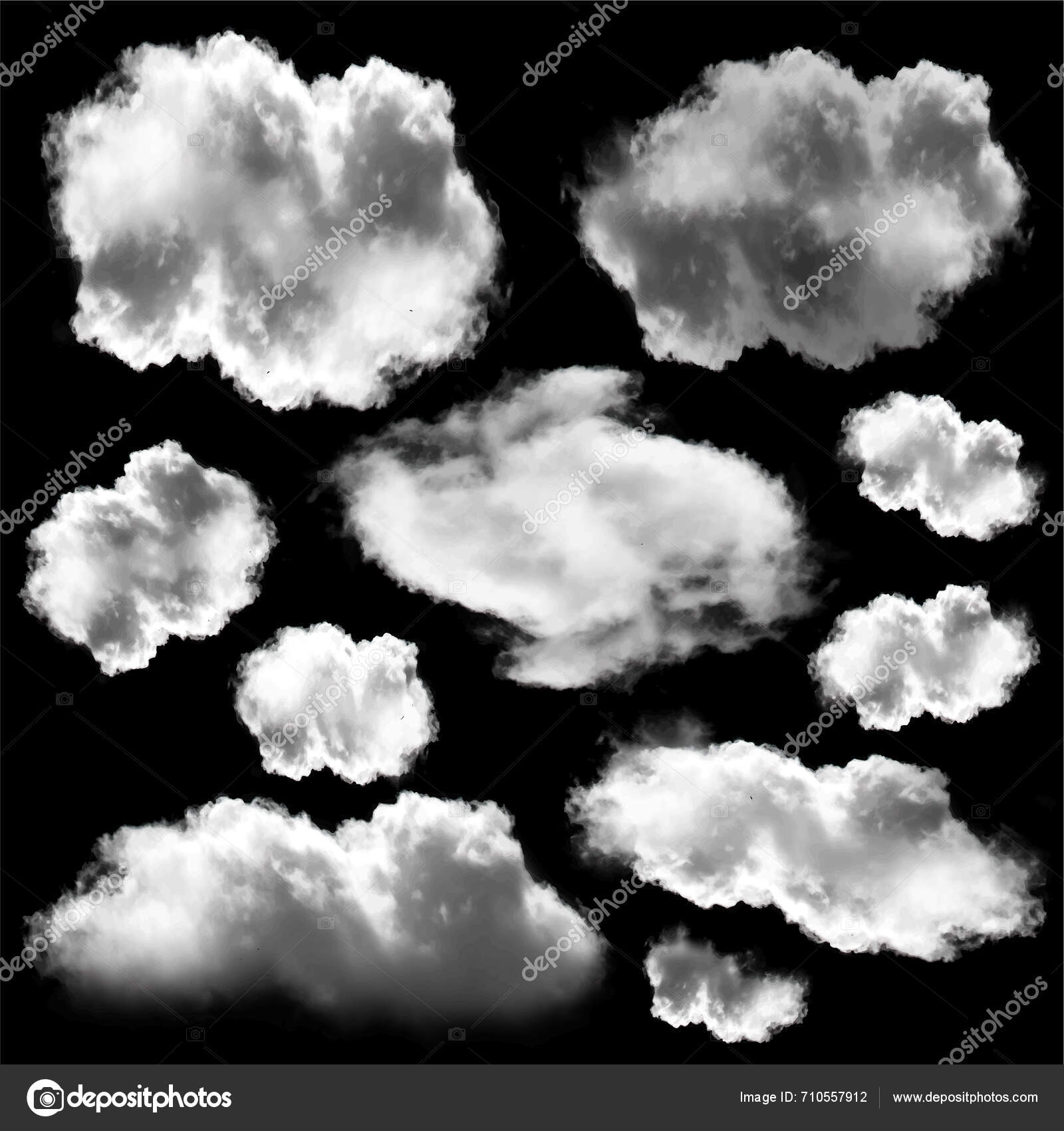 Realistic Cloud Shapes Collection Black Background Stock Vector by ...