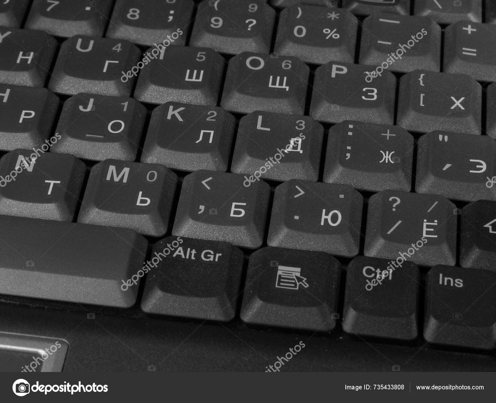 Laptop Keyboard Close View Background Russian Keyboard English Letters ...