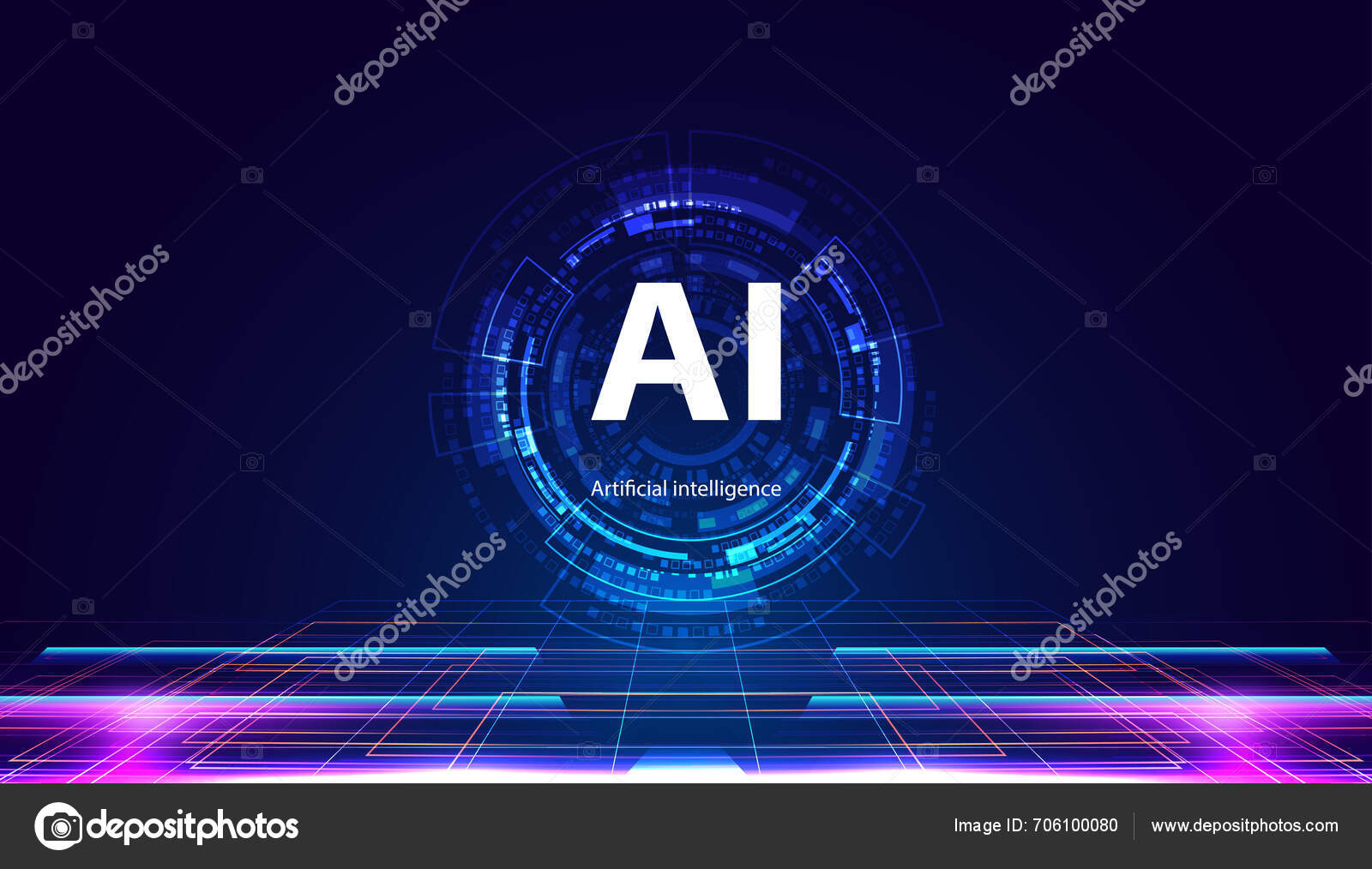 Colorful Neon Light Purple Blue Wave Circle Digital Technology ...