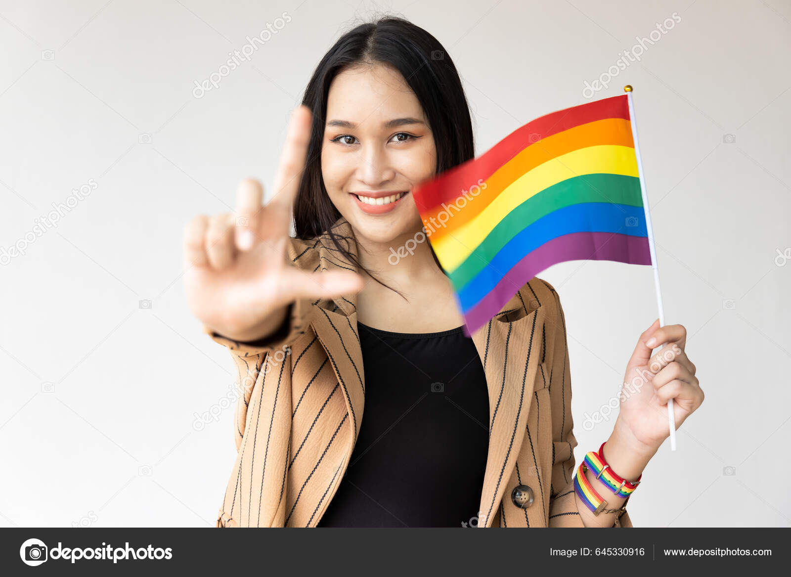 Non Binary Lgbt Person Showing Hand Sign Lgbt Awareness Pride — Stock ...
