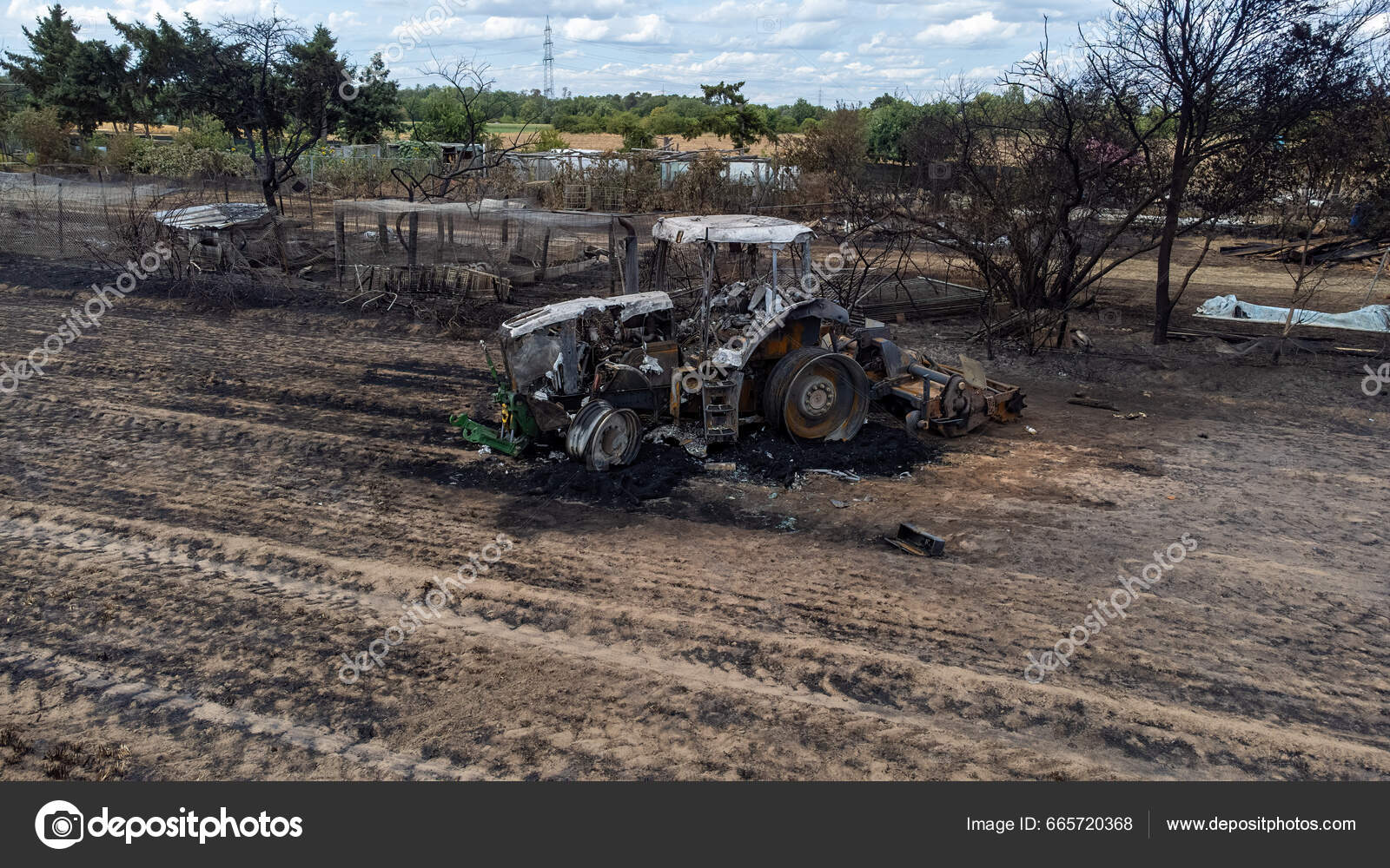Wildfire Grain Field Burned Tractor Weiterstadt Summer Drone Shot ...
