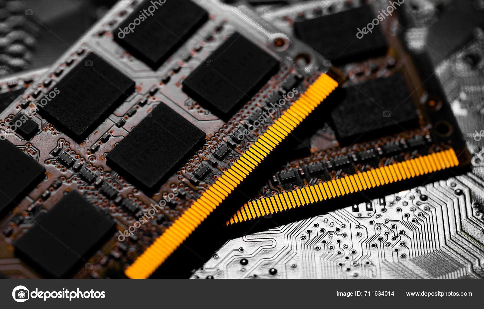 Macro Close Computer Ram Chip Motherboard Dark Background — Stock Photo ...