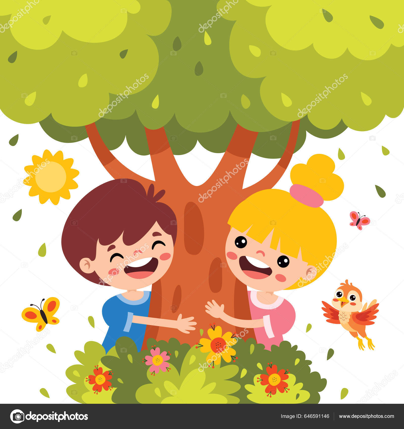 Cartoon Children Playing Tree Stock Vector by ©yusufdemirci 646591146 Cartoon Children Playing Tree Stock Vector by ©yusufdemirci 646591146