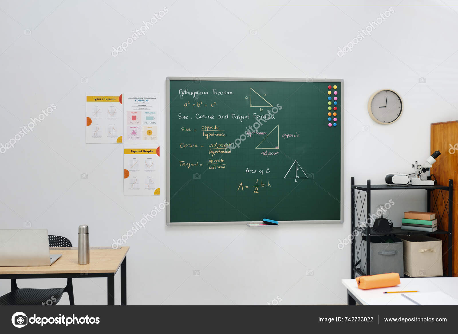 Classroom Showing Geometric Equations Chalkboard Various Teaching ...
