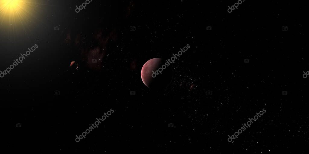 Luna Weywot orbitando alrededor del planeta enano Quaoar. 3d renderizar ...