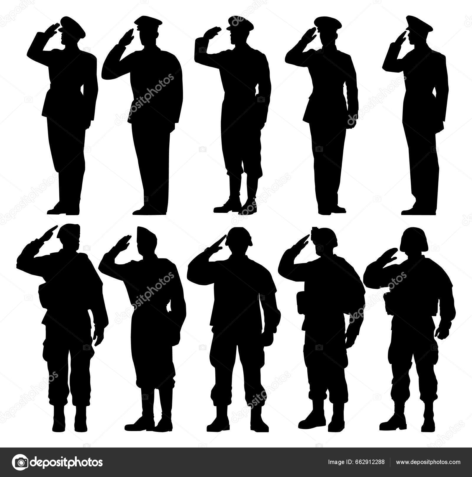 Saluting Soldier Set Silhouette Vector Military Man Concept Stock ...