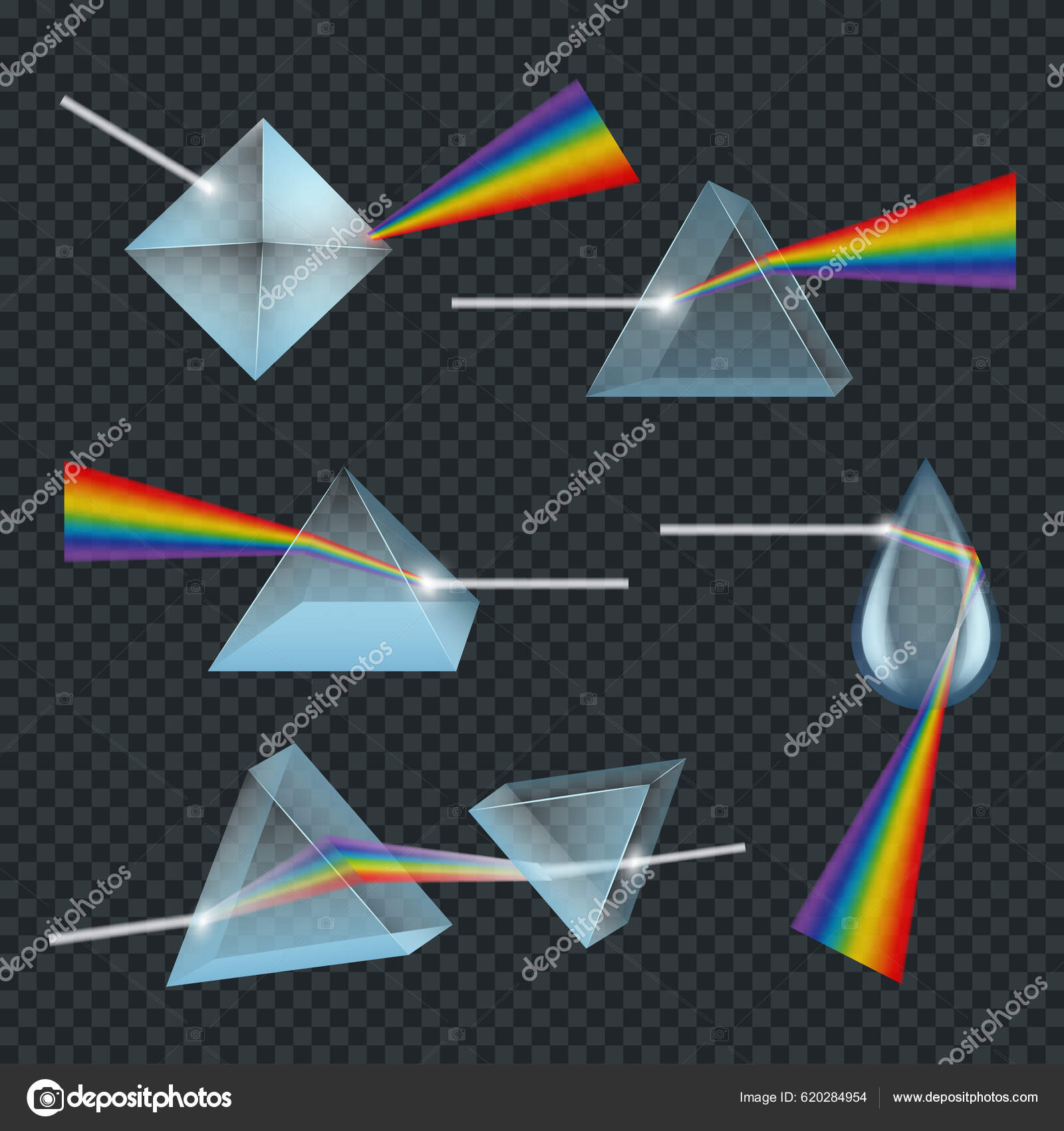 Realistic Prism Set Light Dispersion Rainbow Spectrum Optical Effects Pyramid Stock Vector Image ...