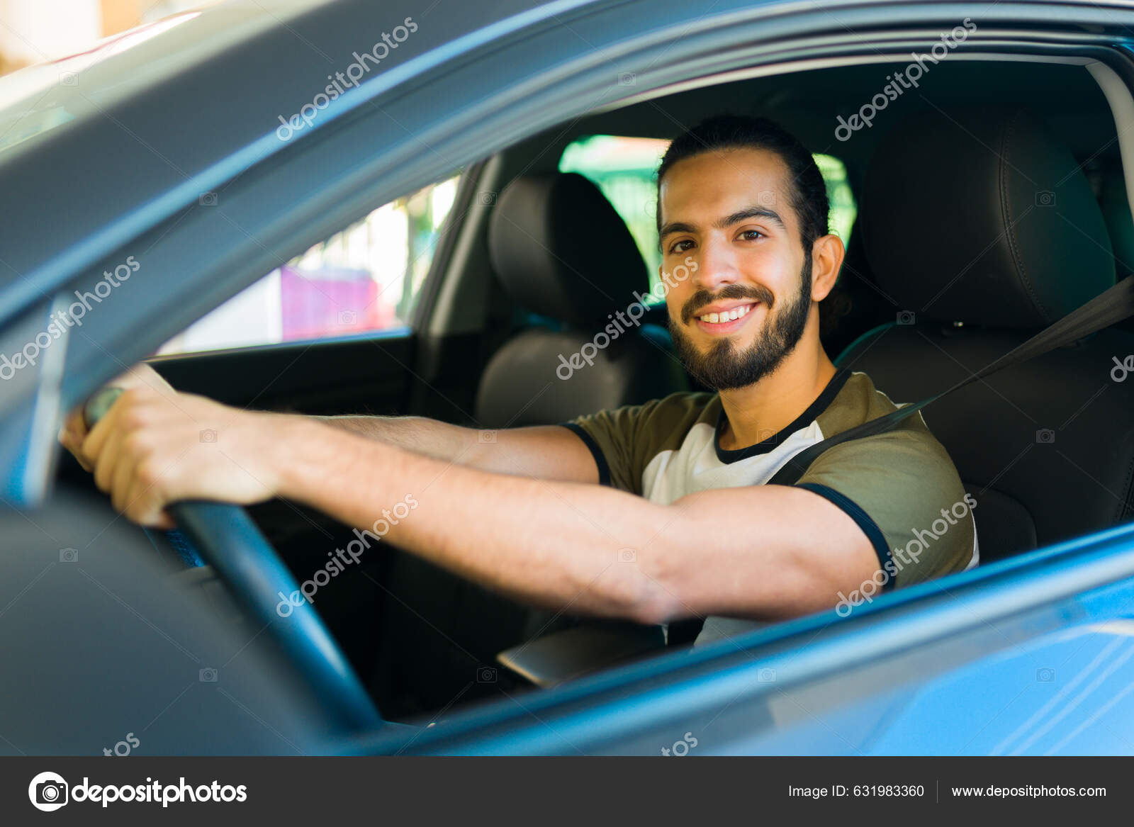 Handsome Latin Man Smiling Making Eye Contact While Working Driver ...