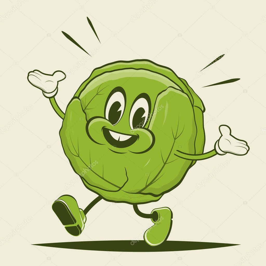 divertida ilustración de dibujos animados retro de una lechuga ...