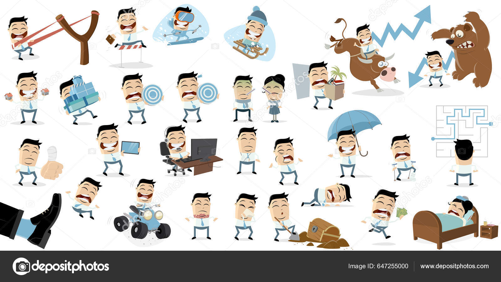 Big Cartoon Collection Funny Businessman Different Scenarios Stock ...