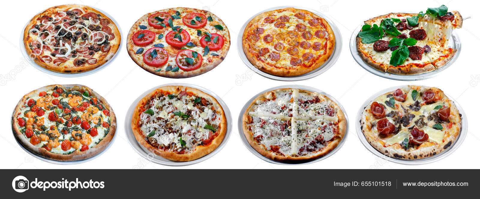Pizza Assortment Collection Isolated Background Various Ingredients ...