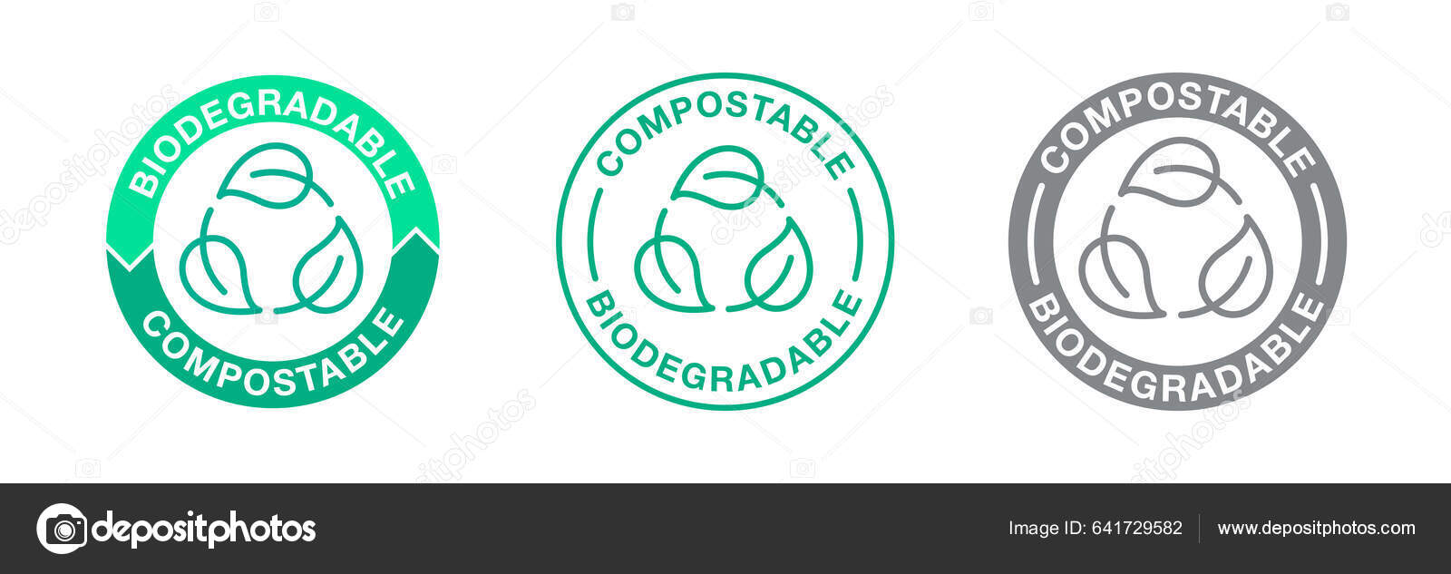 Biodegradable Compostable Icons Bio Recyclable Degradable Package Stamps Vector Recycle Stock ...