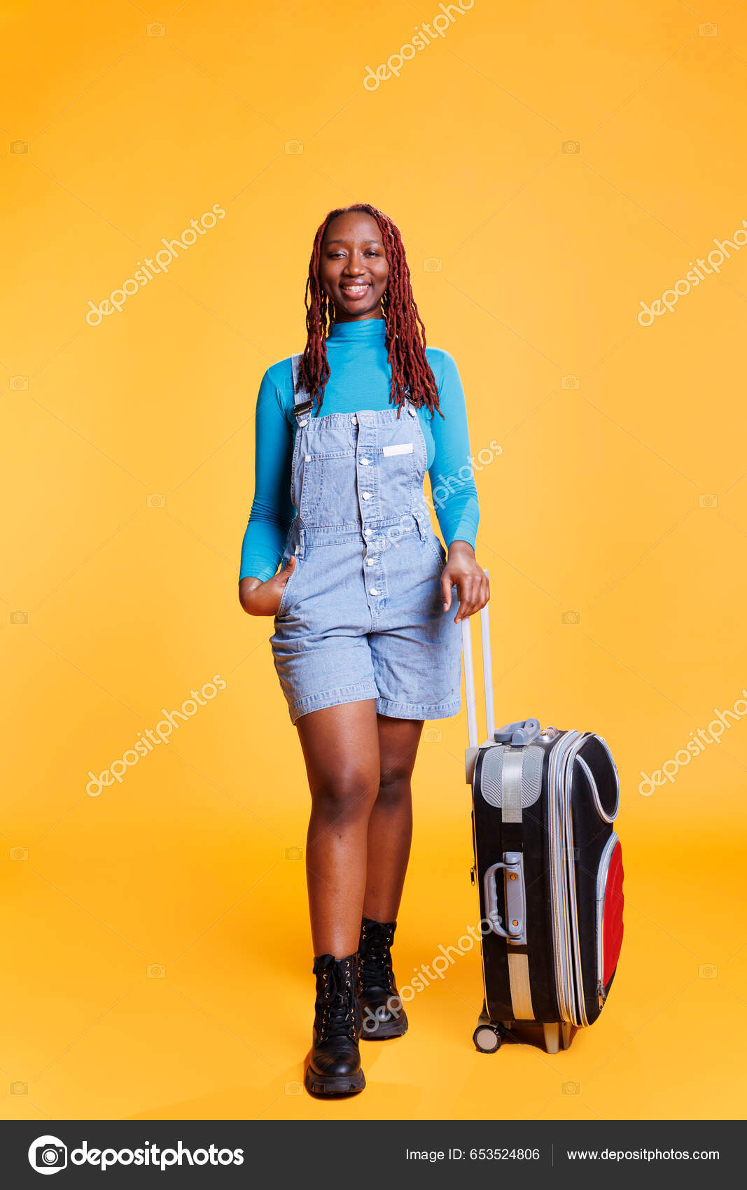 Young Traveller Posing Trolley Female Model Preparing Leave Holiday ...