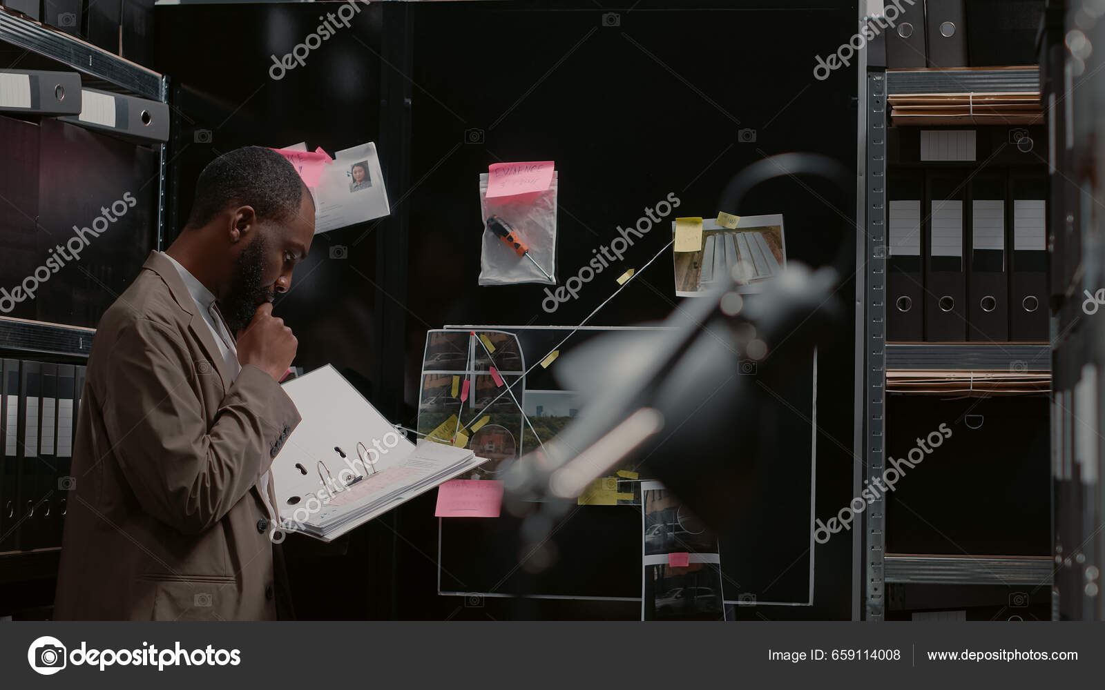 Private Detective Looking Evidence Board Comparing Police Report ...