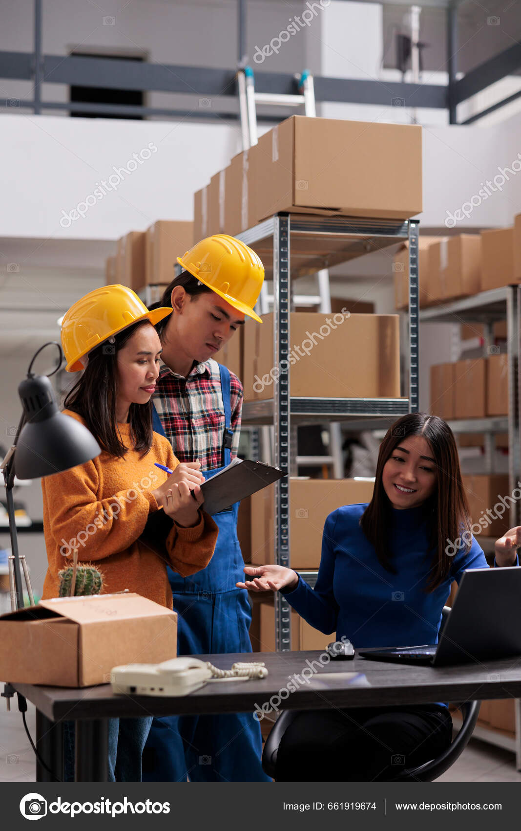Storehouse Employees Getting Inventory Instruction Operator Taking ...