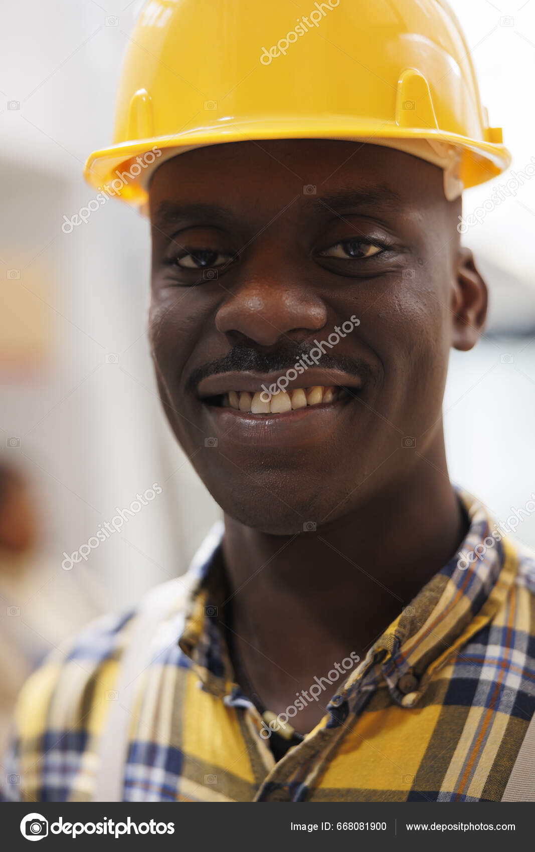 African American Warehouse Worker Wearing Safety Helmet Face Portrait ...
