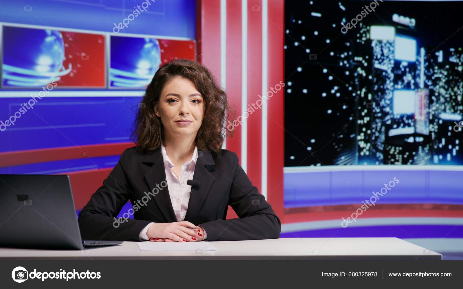 Reportero Medios Presentando Noticias Programa Nocturno Discutiendo ...