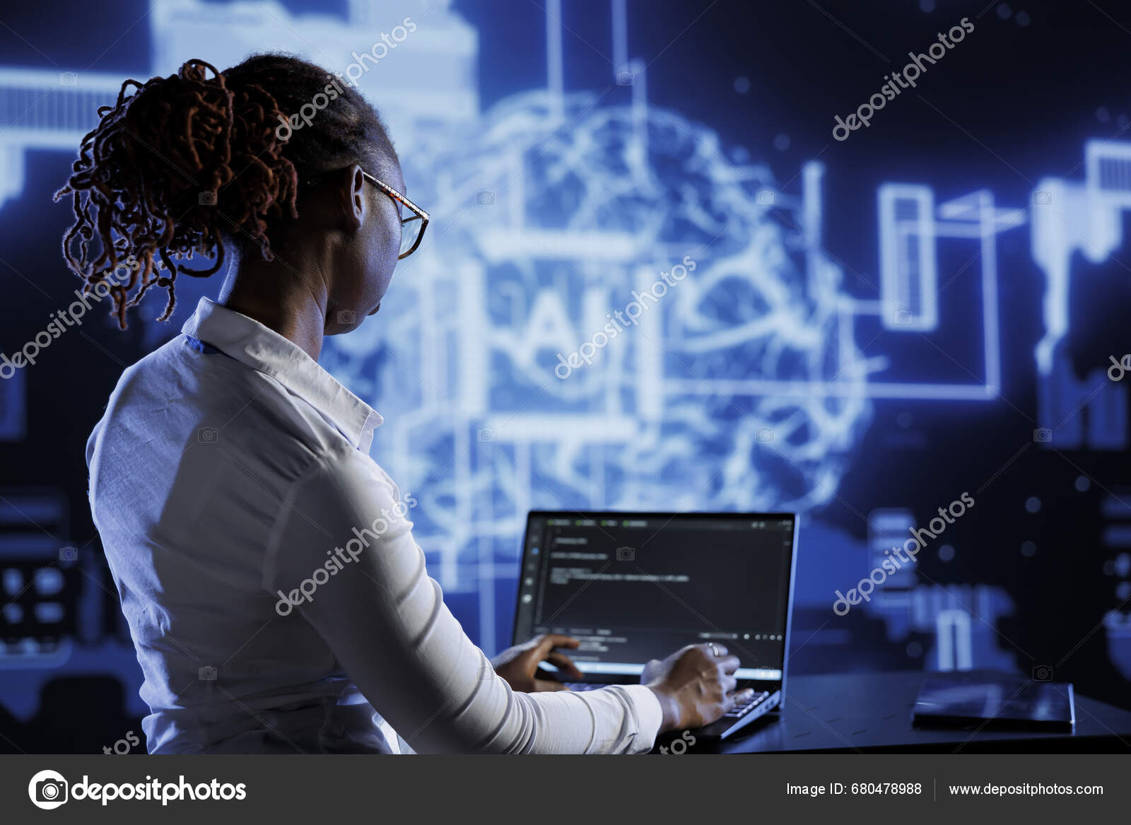 African American Engineer Updating Systems Writing Intricate Binary Code Scripts — Stock Photo ...
